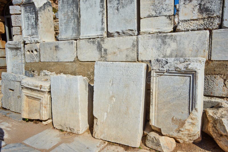 The Wall Sign Remains on the Wall of Celsus Library, Ephesus Stock ...