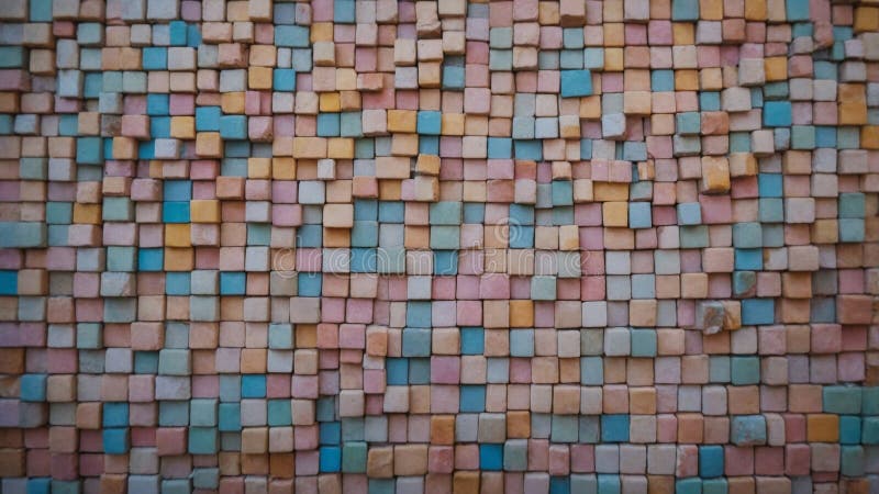 Wall with Small Square Shaped Pastel Colored Tiles. Stock Image - Image ...