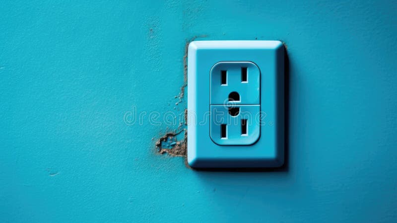 Wall Socket on Blue Wall. Generative AI Stock Photo - Image of home ...