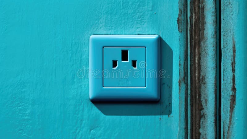 Wall Socket on Blue Wall. Generative AI Stock Image - Image of flat ...
