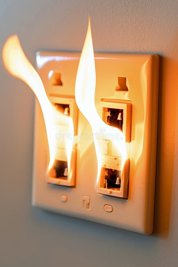 Wall Socket Fire Hazard Electrical Outlet Ablaze with Flames, Dangerous ...