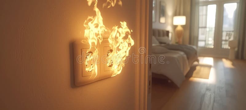 Wall Socket Fire Hazard Electrical Outlet on Wall Engulfed in Dangerous ...