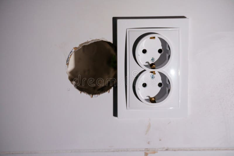 Wall Socket Installation with Exposed Wall Cavity Stock Image - Image ...