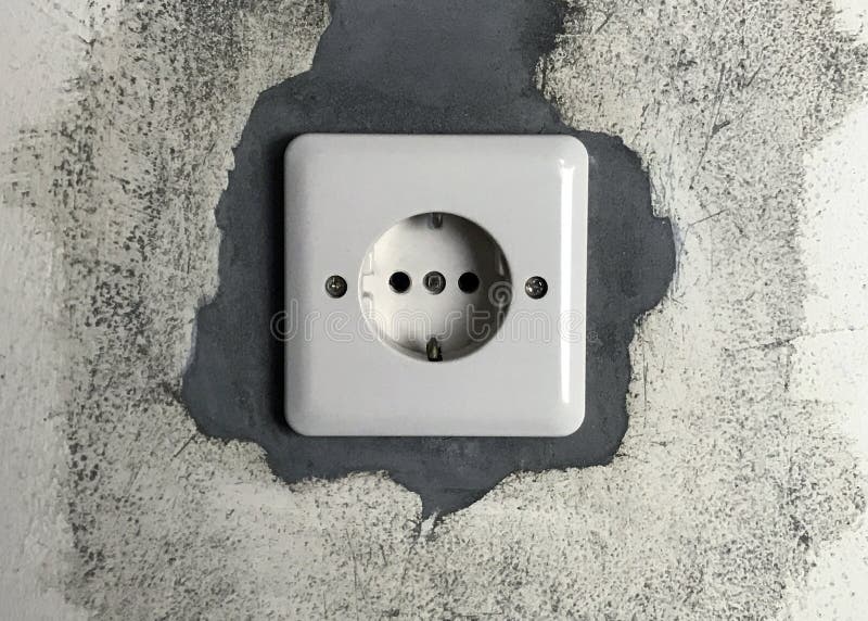 A Wall Socket Installed at the Construction Stock Image - Image of cord ...
