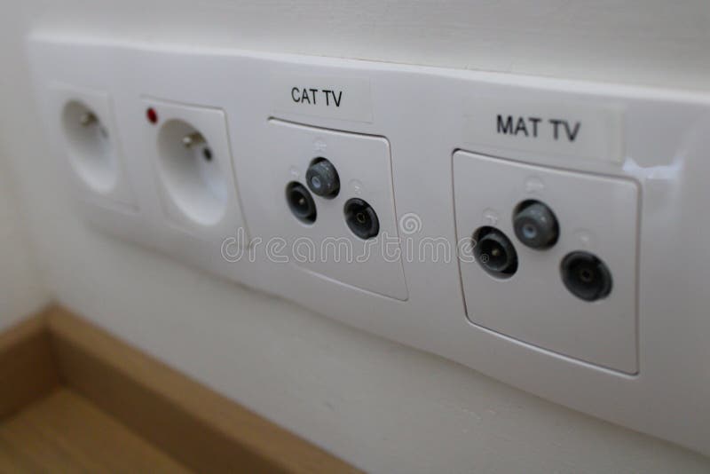 Wall Socket Made of Two Power Sockets and Two Television Signal Sockets ...