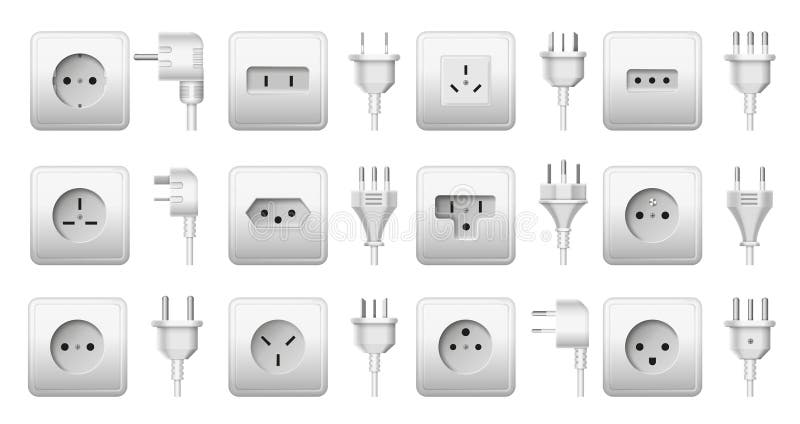 Wall Socket and Plug Types. Electrical Power Point, White Outlet and ...