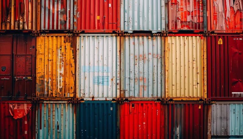A Wall of Stacked Containers Cargo Shipping. Stock Image - Image of ...