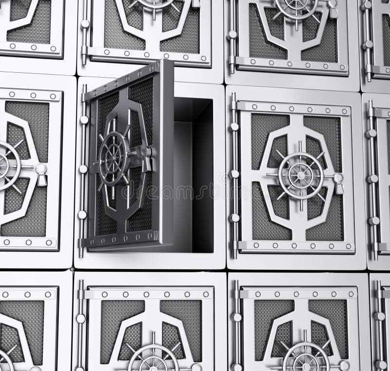 Wall of steel safes stock illustration. Illustration of protection ...