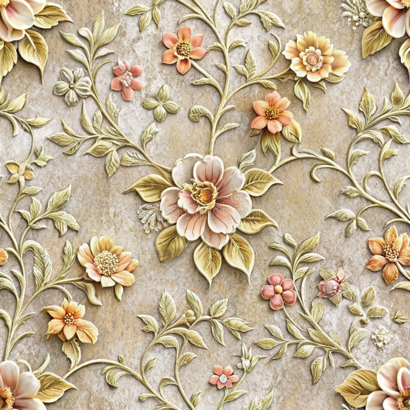 Wall Stencil Plaster Seamless Texture Floral Pattern Stock Illustration ...
