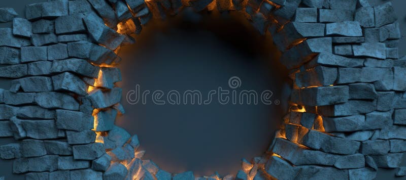 Wall Stone Circle Hole Fire Crack Background Stock Illustration ...