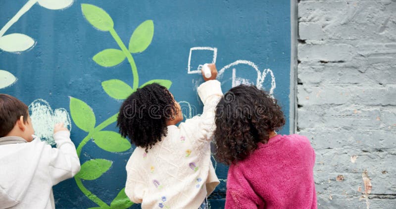 Wall, Students and Drawing with Chalk for Education, Cognitive ...