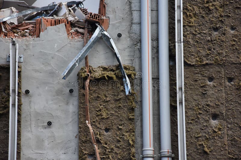 Wall Surface of a Collapsed Building and Worn Insulation Material and ...