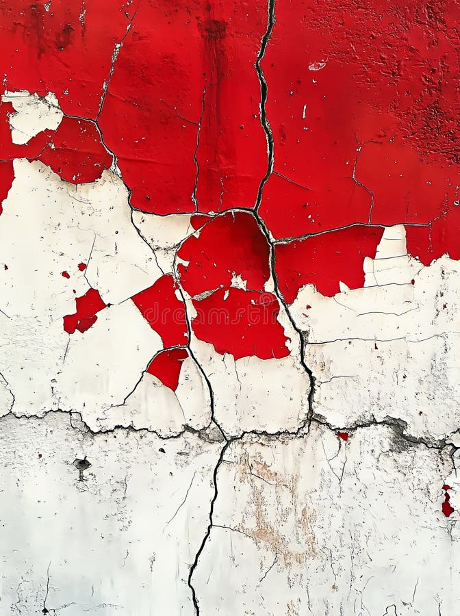 A Cracked Wall with a Red and White Coating. Stock Illustration ...