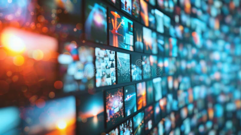 Wall of Television Screens with Blurry Lights Stock Photo - Image of ...