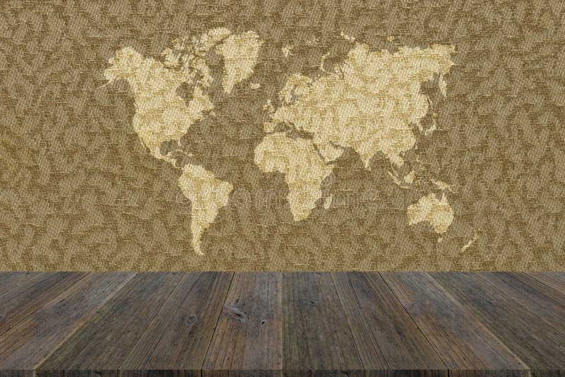 Wall Texture Background with Wood Terrace with World Map Stock Photo ...