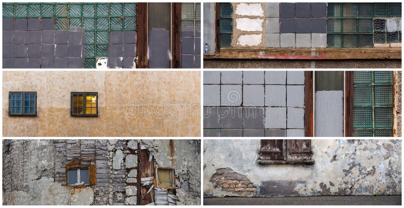 Wall Texture Set. Collection of Panoramic Backgrounds with Old Windows ...