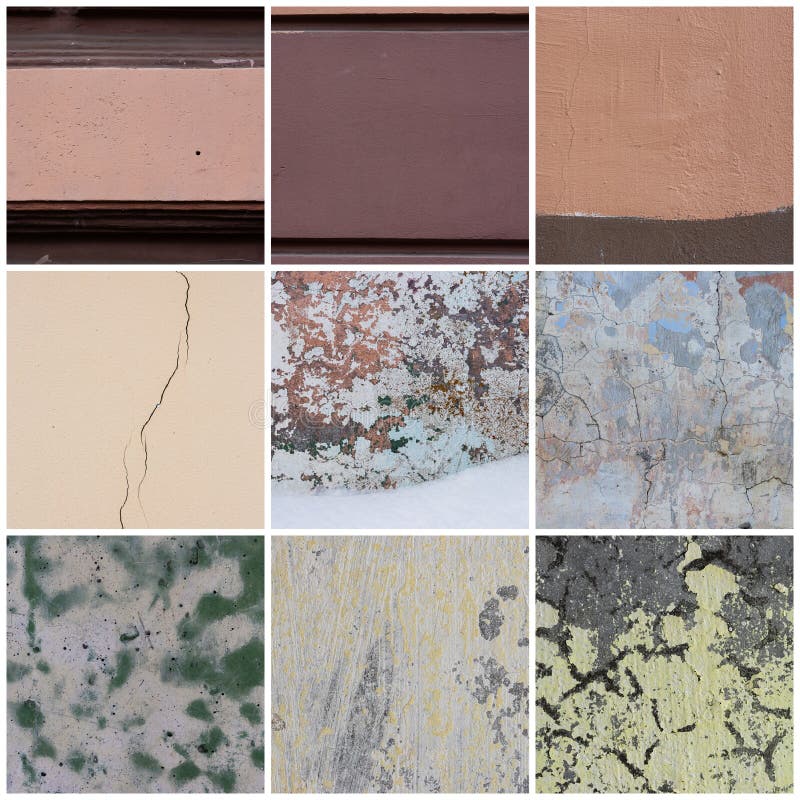 Wall Texture Set. Rough Surfaces of the Plastered and Colored Concrete ...