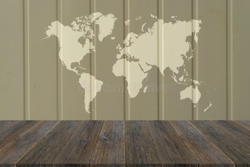 Wall Texture Surface with Wood Terrace and World Map Stock Photo ...