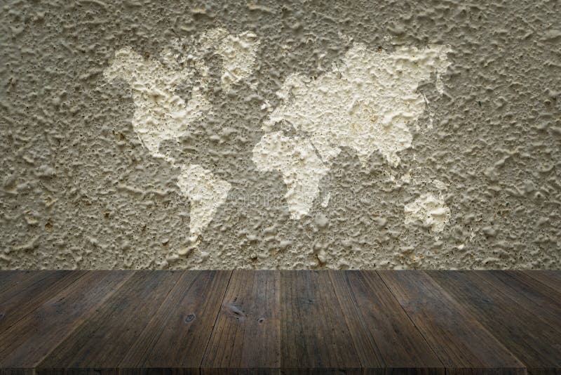 Wall Texture Surface with Wood Terrace and World Map Stock Photo ...
