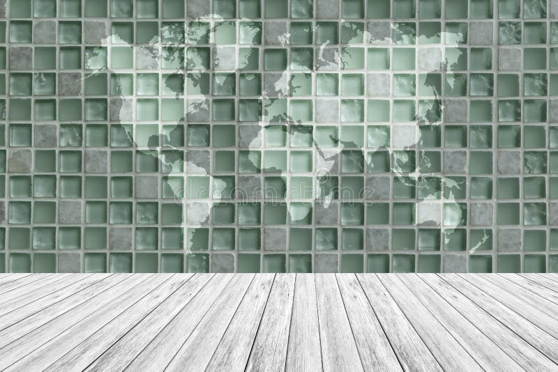 Wall Texture Surface with Wood Terrace and World Map Stock Image ...