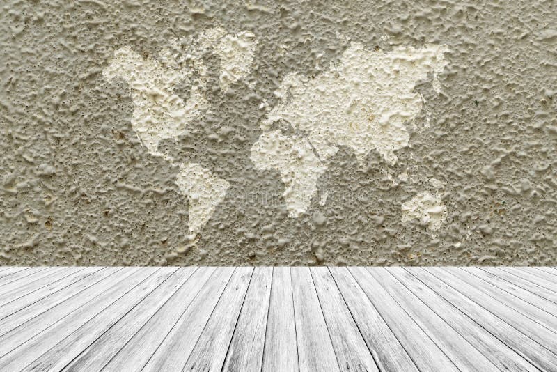 Wall Texture Surface with Wood Terrace and World Map Stock Photo ...