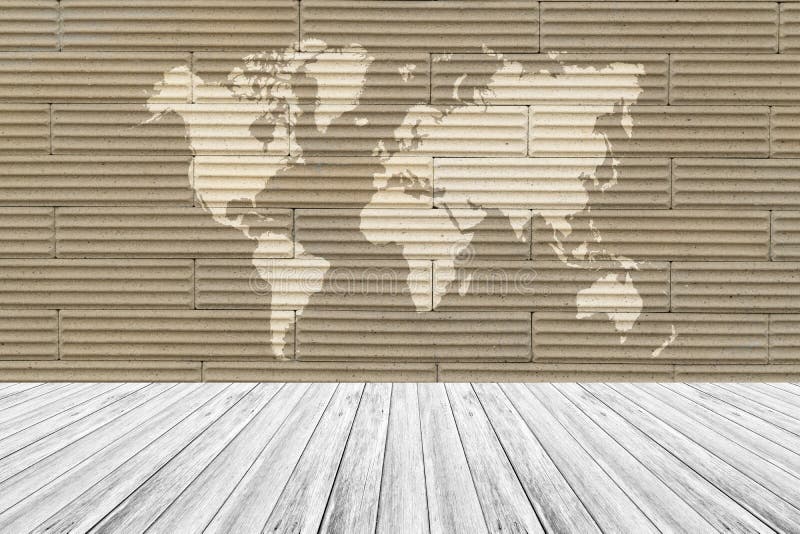 Wall Texture Surface with Wood Terrace and World Map Stock Photo ...