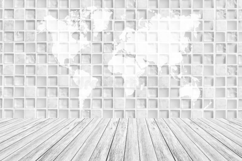 Wall Texture Surface with Wood Terrace and World Map Stock Photo ...
