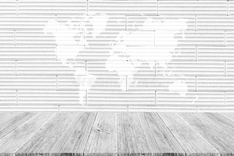 Wall Texture Surface with Wood Terrace and World Map Stock Image ...