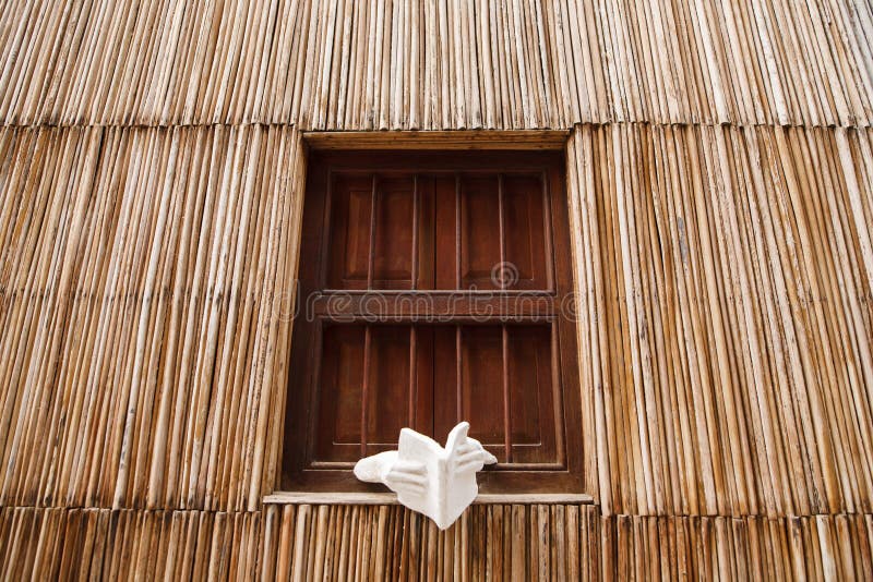 Wall of a Thatched House with Windows Stock Image - Image of bungalow ...