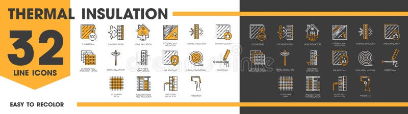 Wall Thermal Insulation Line Icons, Vector Signs Stock Vector ...