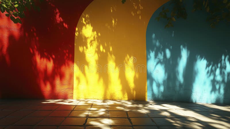 A Wall with Three Arches of Different Colors and a Shadow Cast on it ...