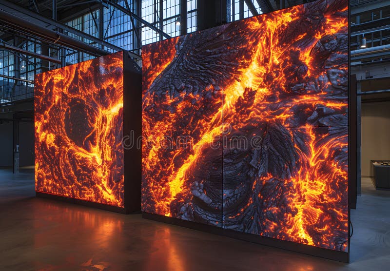 Lava Flow Digital Art Installation with Steel Frame Stock Illustration ...
