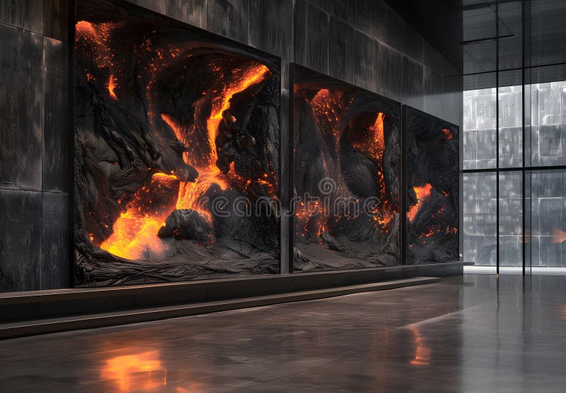 Modern Gallery Installation with Lava Flow Panels Stock Illustration ...