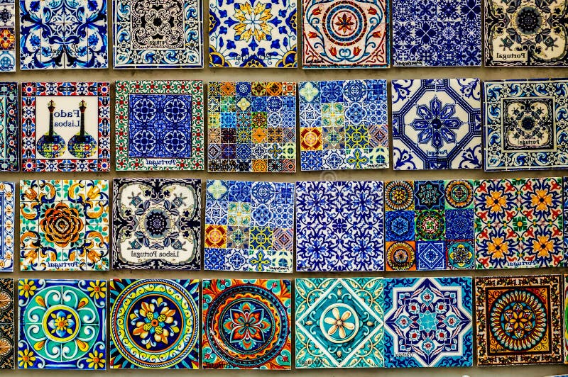 A Wall of Tiles with a Variety of Colors and Patterns Stock Image ...