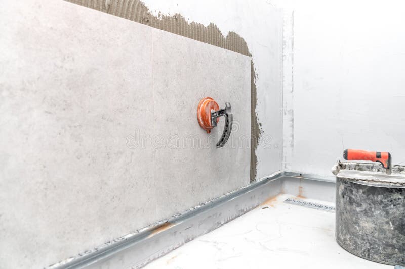 Wall Tiling with Large-format Ceramic Tiles Stock Photo - Image of ...