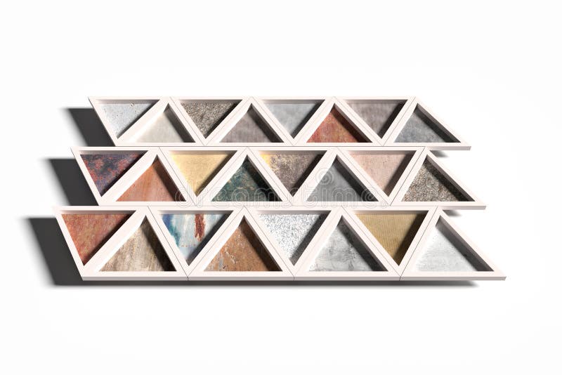 Wall with Triangles of Different Materials in White Frames Stock ...