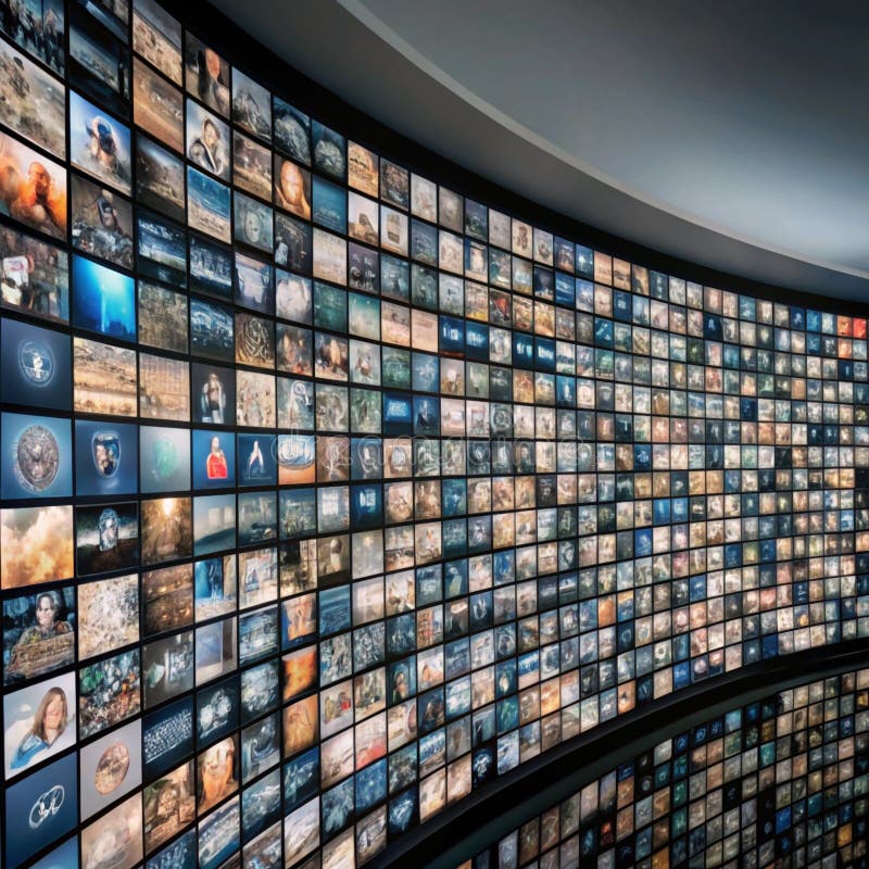 A Wall of TV Screens, Each Displaying a Different Image or Video. Stock ...