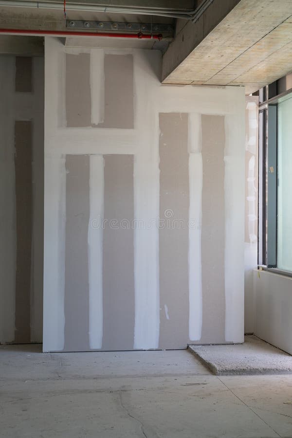 Wall Under Construction in Plasterboard Stock Image - Image of door ...