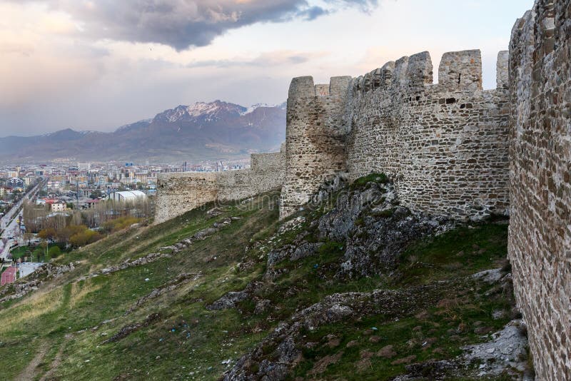 Wall of Van Castle on Sunset. Turkey Stock Image - Image of stone ...