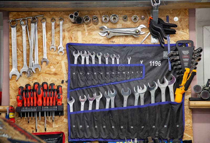 Wall with Various Tools in the Garage Stock Photo - Image of automotive ...