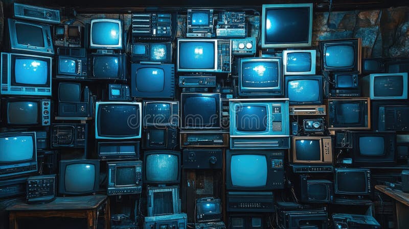 Wall of Vintage and Futuristic Televisions in Tech Museum Stock Image ...