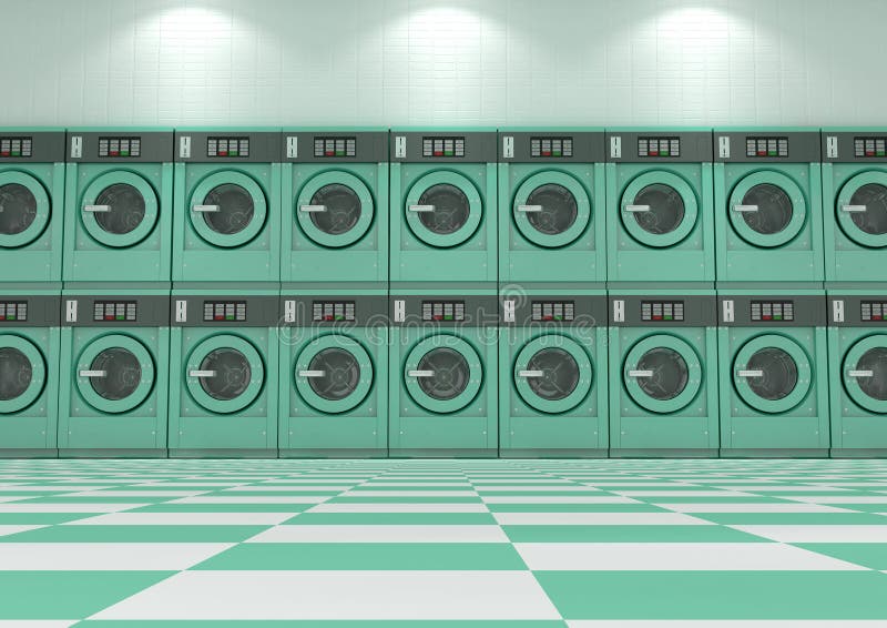 A Wall Stack of Turquoise Industrial Washing Machines Stock ...