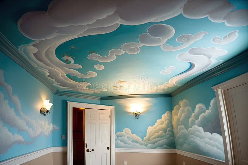 Wall of Whimsical Clouds Painted on the Ceiling To Add a Unique and ...