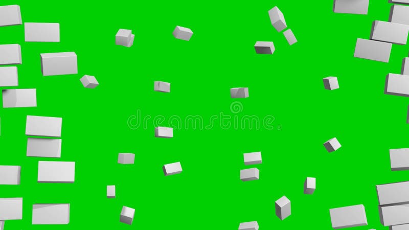 Wall of White Blocks Bricks Explodes and Open To the Green Screen ...