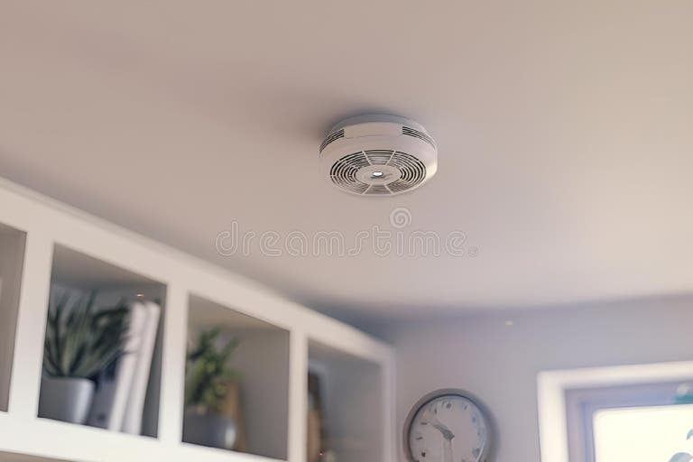 The Wall is White with a Clock on it and There is a Ceiling Fan Stock ...