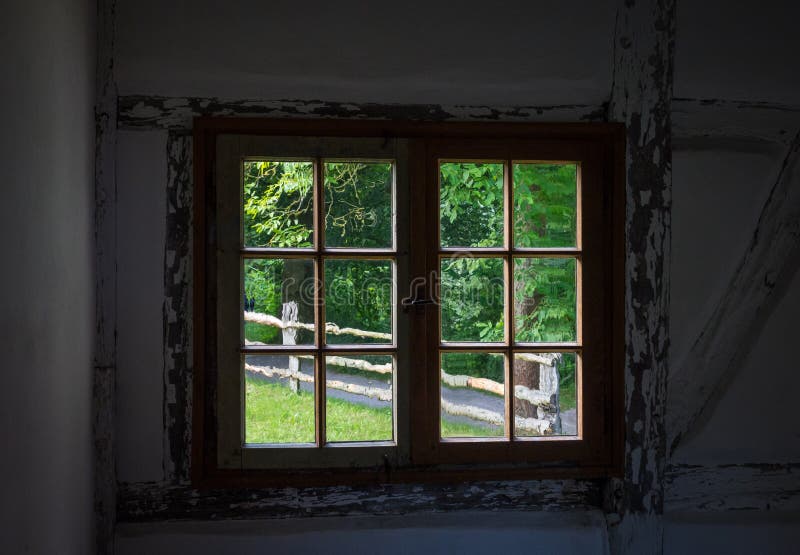 The Wall and Window of an Old Farmhouse Inside with Grape Leaves Stock ...
