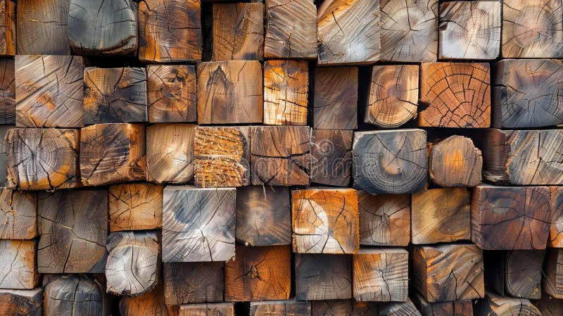 A Wall of Wood Blocks with Different Textures Stock Photo - Image of ...
