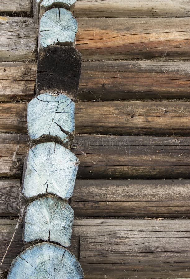 The Wall of a Wooden Barn with Blue Logs Stock Image - Image of dark ...