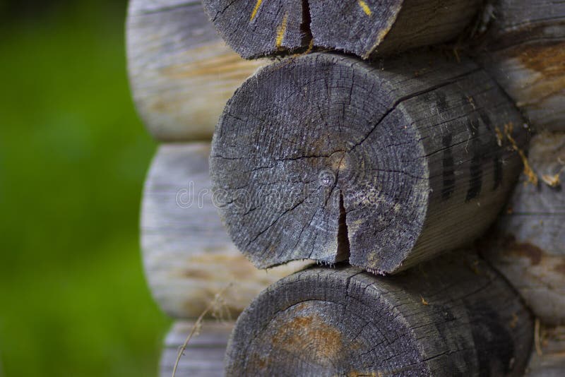 The Wall of a Wooden Log House Made Stock Image - Image of pile, wood ...