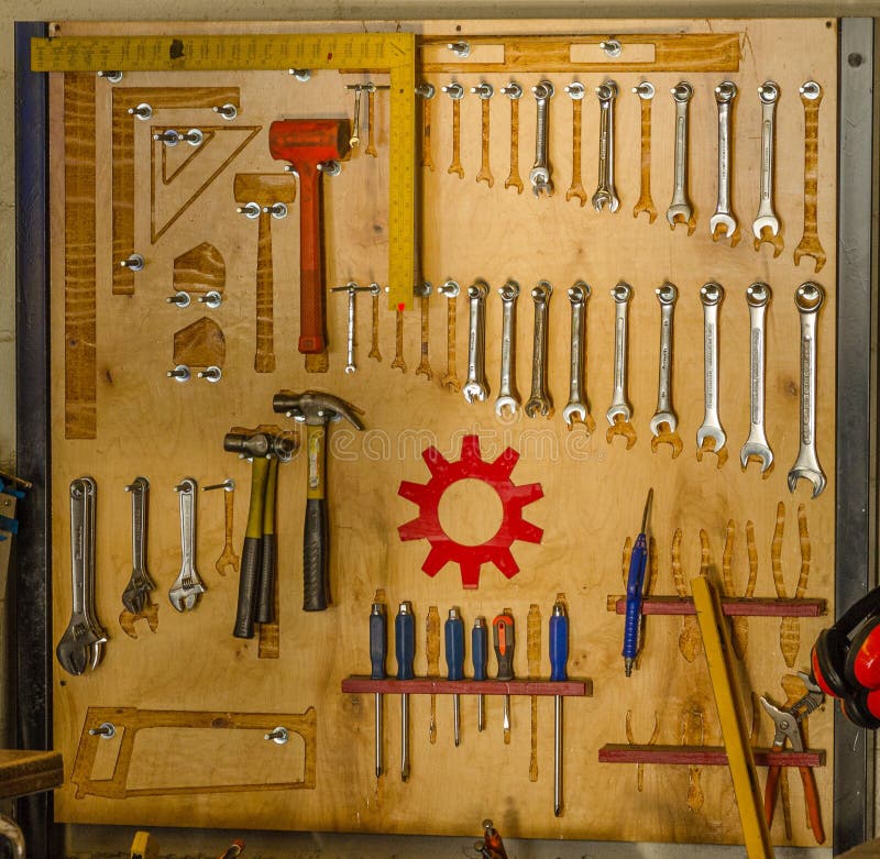 Wall of a Workshop with Constructing Tools Stock Image - Image of metal ...